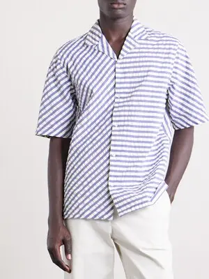 Officine Générale Eren Camp-collar Striped Cotton Shirt - Blue