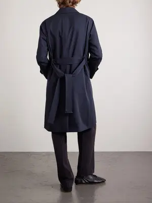 LARDINI Virgin Wool-gabardine Trench Coat - Blue