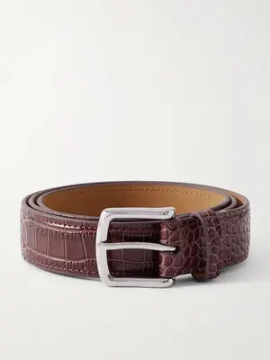 George Cleverley 3cm Croc-effect Leather Belt - Brown