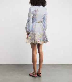 Zimmermann Linen Rebellion Floral Mini Dress - Blue