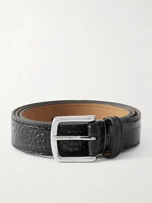 George Cleverley 3cm Croc-effect Leather Belt - Black