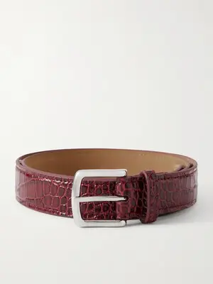 George Cleverley 3cm Croc-effect Leather Belt - Burgundy