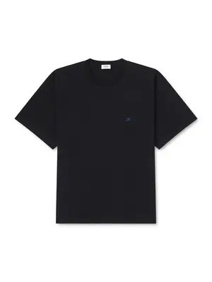 Celine Logo-embroidered Cotton-jersey T-shirt - Black