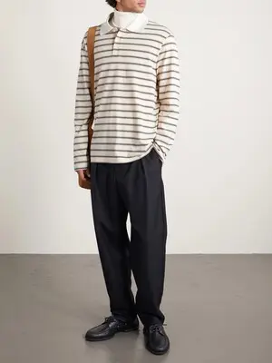 A.p.c. Striped Organic Cotton-jersey Polo Shirt - Neutrals