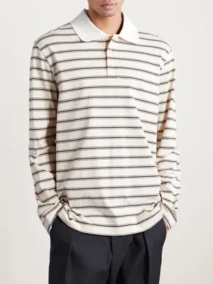 A.p.c. Striped Organic Cotton-jersey Polo Shirt - Neutrals