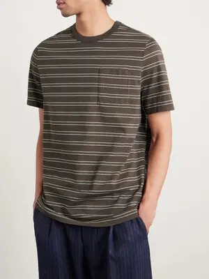 A.p.c. Logo-embroidered Striped Organic And Recycled Cotton-jersey T-shirt - Brown