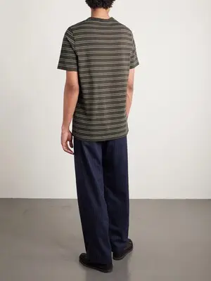 A.p.c. Logo-embroidered Striped Organic And Recycled Cotton-jersey T-shirt - Brown