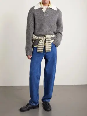 A.p.c. Flecked Wool Polo Sweater - Gray