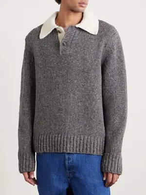 A.p.c. Flecked Wool Polo Sweater - Gray