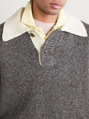 A.p.c. Flecked Wool Polo Sweater - Gray