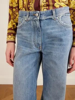 Versace Distressed Mid-rise Straight-leg Jeans