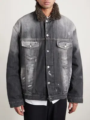 Acne Studios Robert Plush-trimmed Distressed Denim Jacket