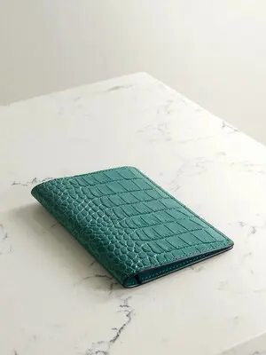 Smythson Mara Croc-effect Leather Passport Holder - Blue