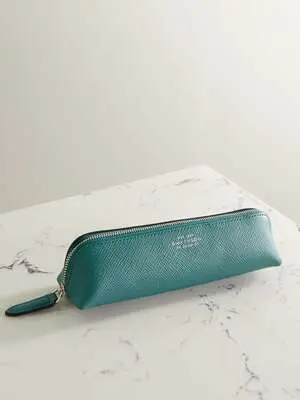Smythson Panama Textured-leather Pencil Case - Petrol