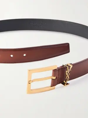 Saint Laurent Cassandre Embellished Leather Belt - Brown