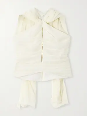 Posse Solene Scarf-detailed Ruched Chiffon Halterneck Top - Yellow