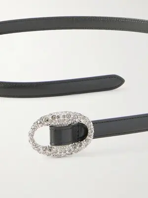 Saint Laurent Crystal-embellished Leather Belt - Black