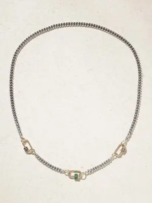 MARLA AARON Babylock Sterling 14-karat Gold, Emerald And Sapphire Necklace - Silver
