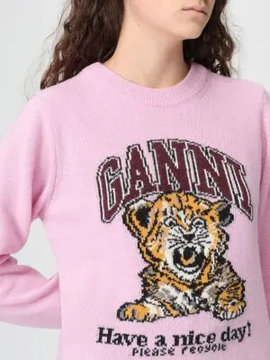 GANNI Crew Neck Tiger Graphic Pullover - Pink