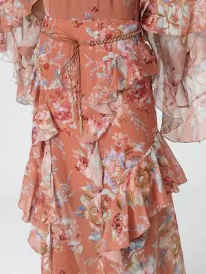 Zimmermann Ruffled Maxi Skirt With Floral Print - Orange
