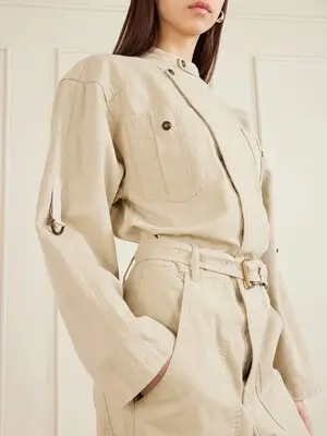 MARANT ETOILE Nessime Belted Cotton And Linen-blend Jumpsuit - Neutrals