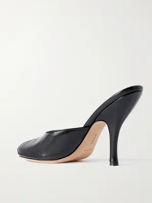 JUDE Date Cutout Leather Mules - Black