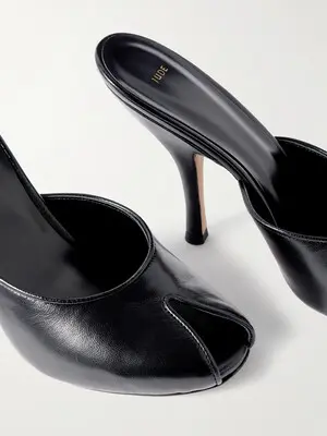 JUDE Date Cutout Leather Mules - Black