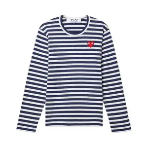 Play Comme Des Garcon Heart Emblem Striped T-shirt - Blue