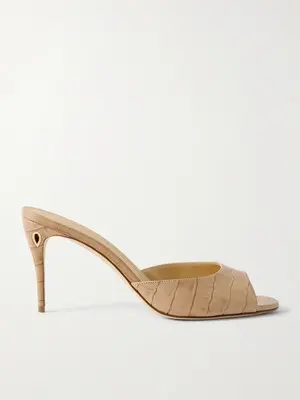 Jennifer Chamandi Guido 85 Croc-effect Leather Mules - Beige