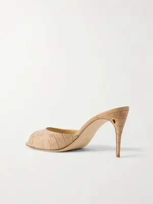 Jennifer Chamandi Guido 85 Croc-effect Leather Mules - Beige