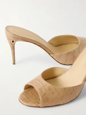 Jennifer Chamandi Guido 85 Croc-effect Leather Mules - Beige