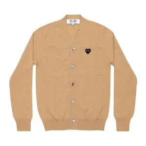 Play Comme Des Garcon Rhinestone Heart V-neck Cardigan - Cream