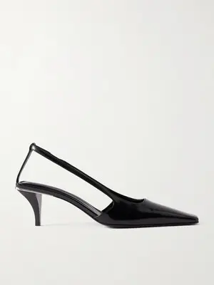 Gucci Logo-detailed Glossed-leather Slingback Pumps