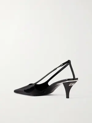 Gucci Logo-detailed Glossed-leather Slingback Pumps