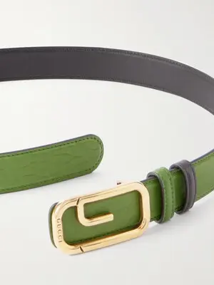 Gucci Reversible Textured-leather Belt - Green
