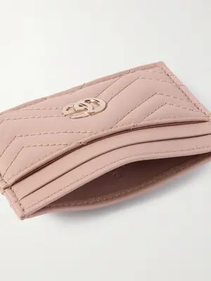 Gucci Gg Marmont Quilted Textured-leather Cardholder - Neutrals