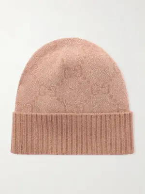 Gucci Logo Jacquard Cashmere-blend Beanie - Neutrals