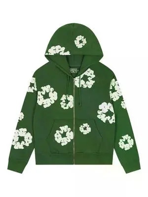 DENIM TEARS Wreath-print Zip-up Hoodie - Green