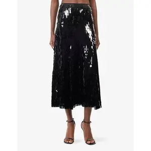 SELF-PORTRAIT Sequin Embellished Flared Woven Midi Skirt
