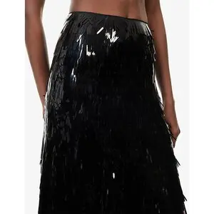 SELF-PORTRAIT Sequin Embellished Flared Woven Midi Skirt