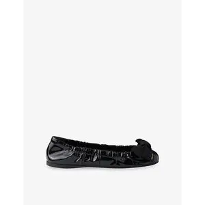 Prada Bow-embroidered Patent-leather Ballet Flats