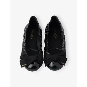 Prada Bow-embroidered Patent-leather Ballet Flats