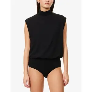 REFORMATION Roll-neck Knit Bodysuit - Black