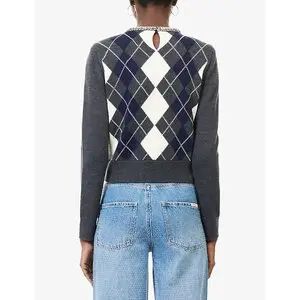 SELF-PORTRAIT Argyle Crystal Wool Jumper