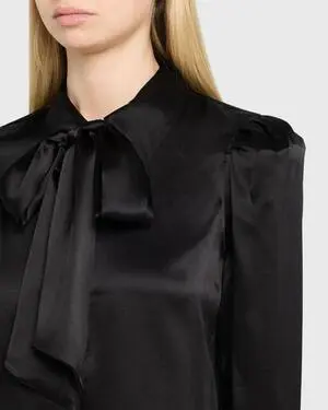 L & APOS;AGENCE L'agence Honey Tie-neck Silk Blouse - Black