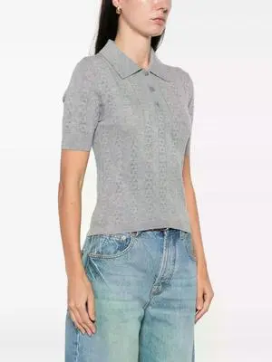 Sandro Pointelle Knit Polo Top
