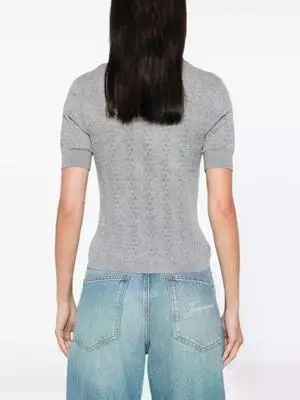 Sandro Pointelle Knit Polo Top