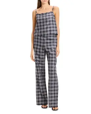 Theory Bind Strap Plaid Silk Top