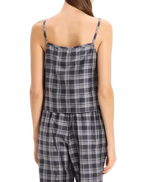 Theory Bind Strap Plaid Silk Top