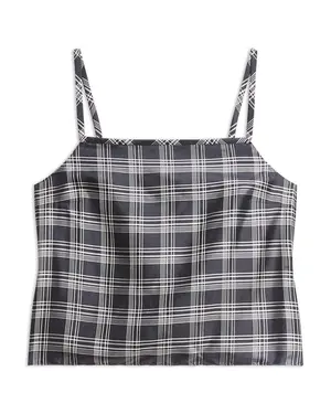 Theory Bind Strap Plaid Silk Top